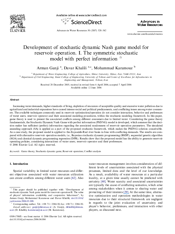 Pdf Development Of Stochastic Dynamic Nash Game Model For Reservoir