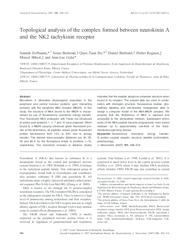 (PDF) Topological analysis of the complex formed between neurokinin A ...