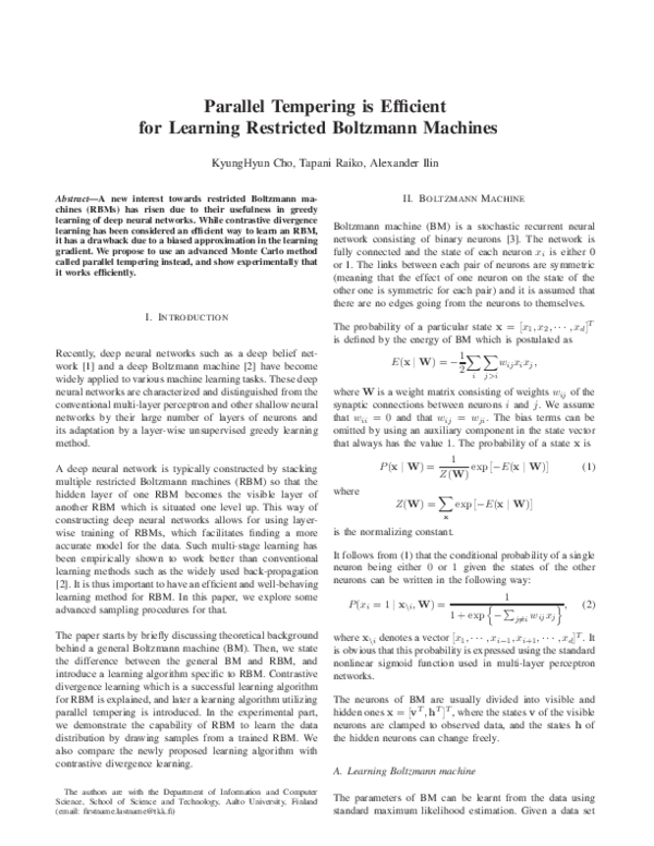 (PDF) Parallel tempering is efficient for learning restricted Boltzmann machines