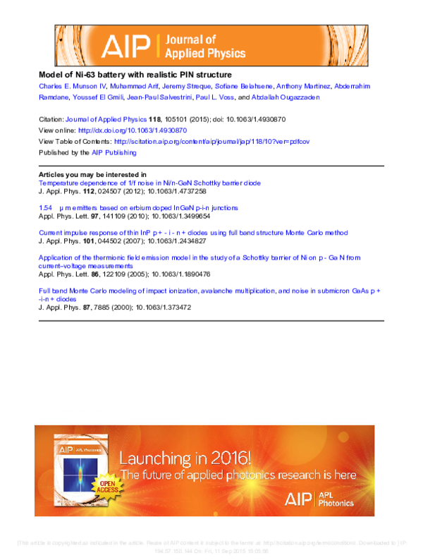 (PDF) Model of Ni-63 battery with realistic PIN structure
