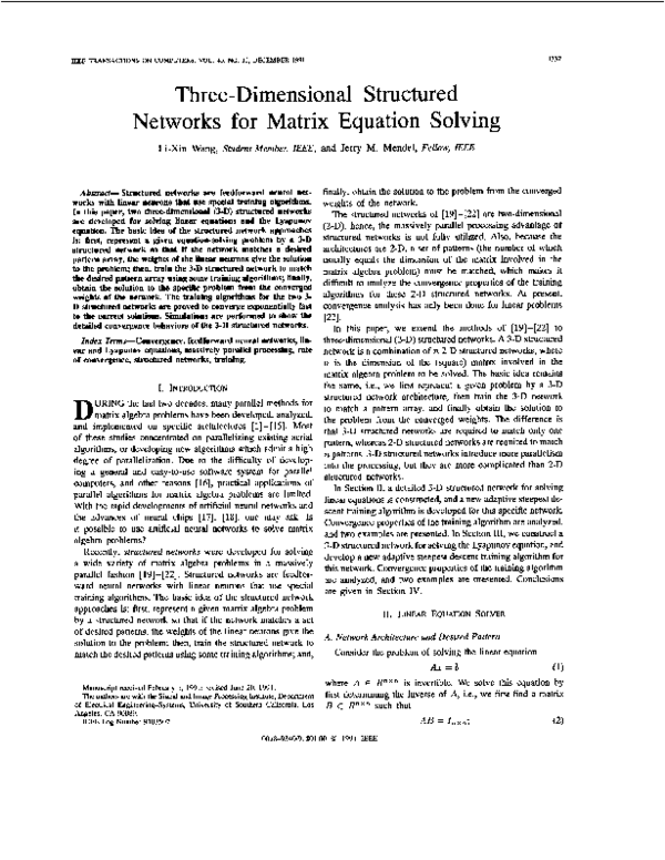 Pdf Three Dimensional Structured Networks For Matrix Equation Solving