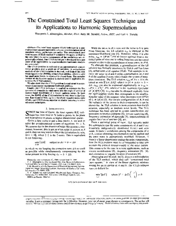 (PDF) The constrained total least squares technique and its applications to harmonic superresolution