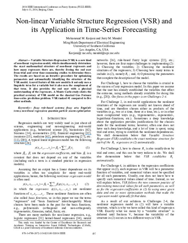 Pdf Non Linear Variable Structure Regression Vsr And Its Application In Time Series Forecasting