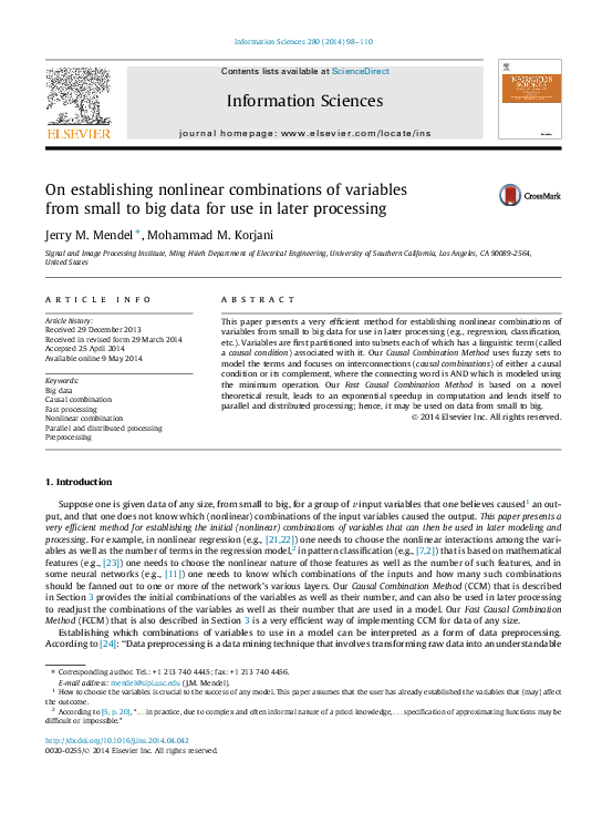 (PDF) On establishing nonlinear combinations of variables from small to big data for use in ...