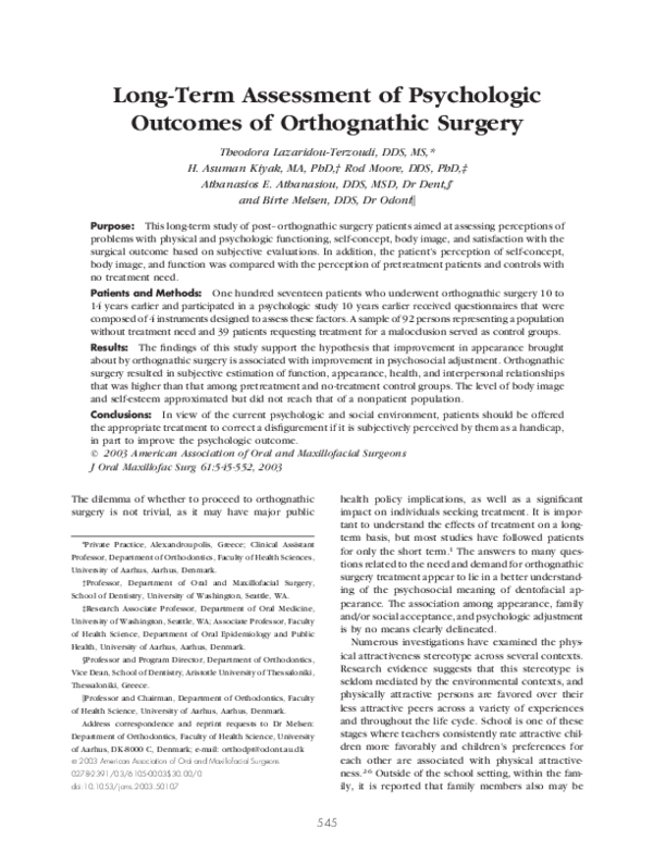 (PDF) Long-term assessment of psychologic outcomes of orthognathic surgery