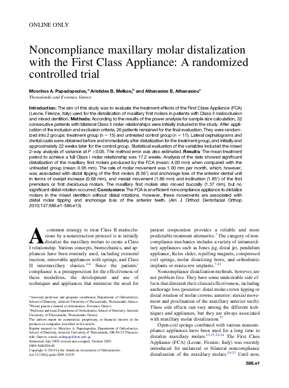 (PDF) Noncompliance maxillary molar distalization with the First Class ...