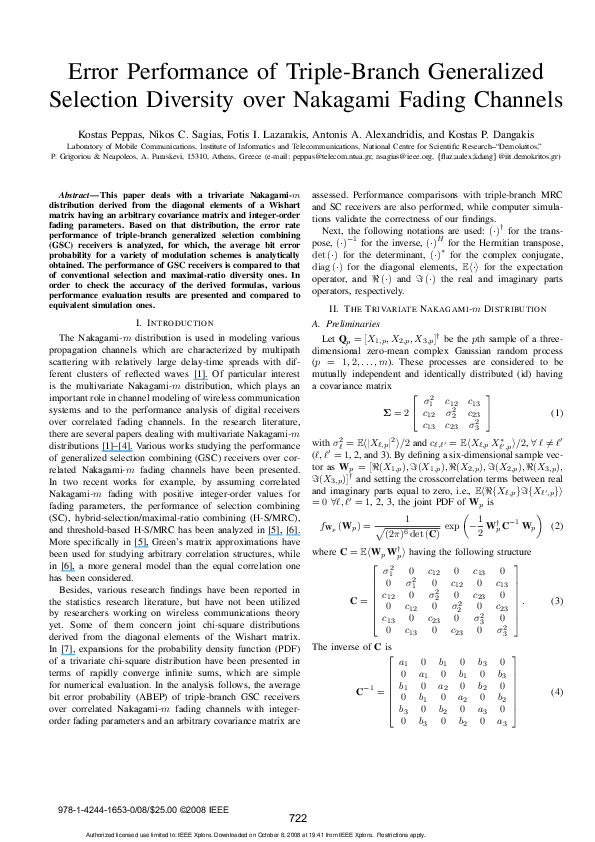 (PDF) Error performance of triple-branch generalized selection diversity over Nakagami fading ...