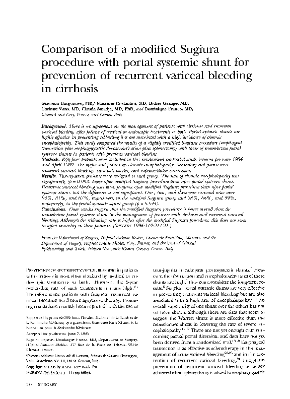(PDF) Comparison of a modified Sugiura procedure with portal systemic ...