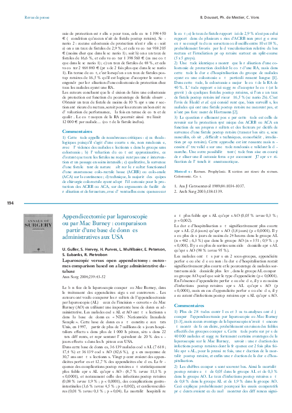(PDF) Appendicectomie par laparoscopie ou par Mac Burney : comparaison ...