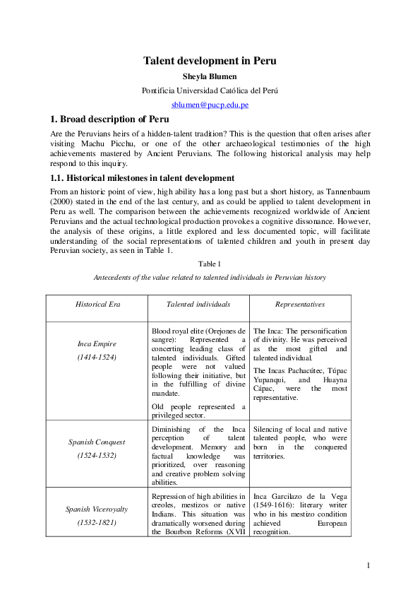 (PDF) New Trends in Talent Development in Peru