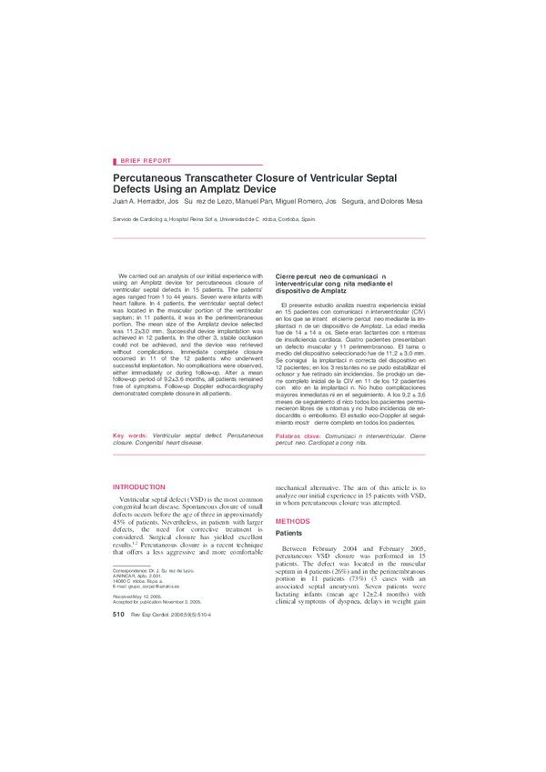 (PDF) Percutaneous Transcatheter Closure of Ventricular Septal Defects ...