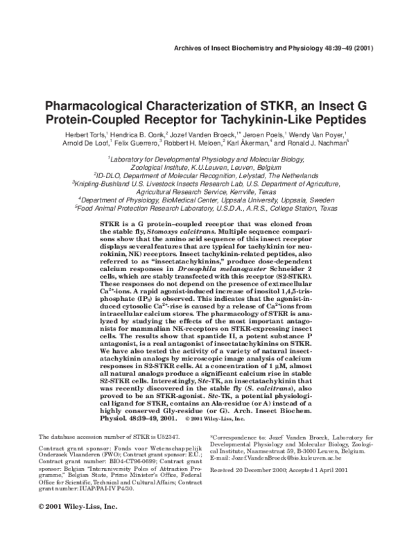 (PDF) Pharmacological characterization of STKR, an insect G protein ...