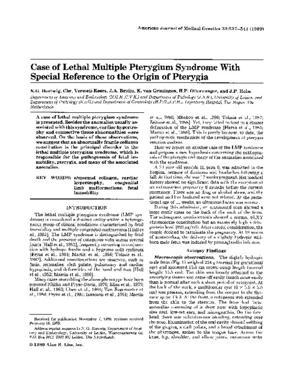 (PDF) Case of lethal multiple pterygium syndrome with special reference ...