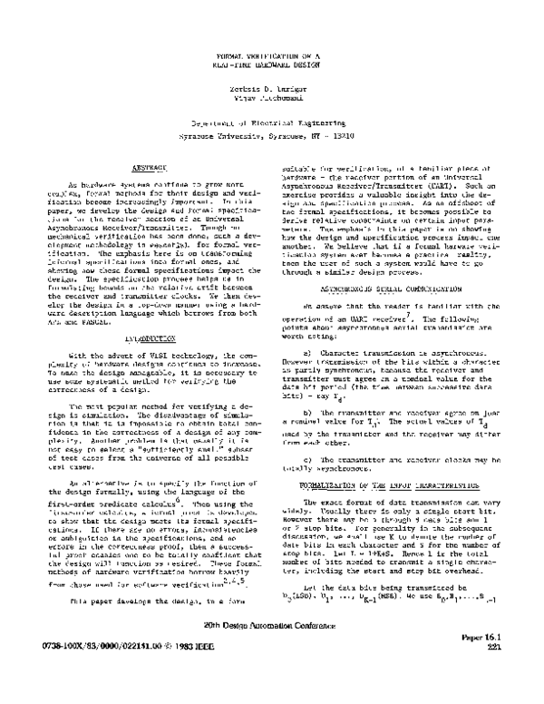 Pdf Formal Verification Of A Real Time Hardware Design