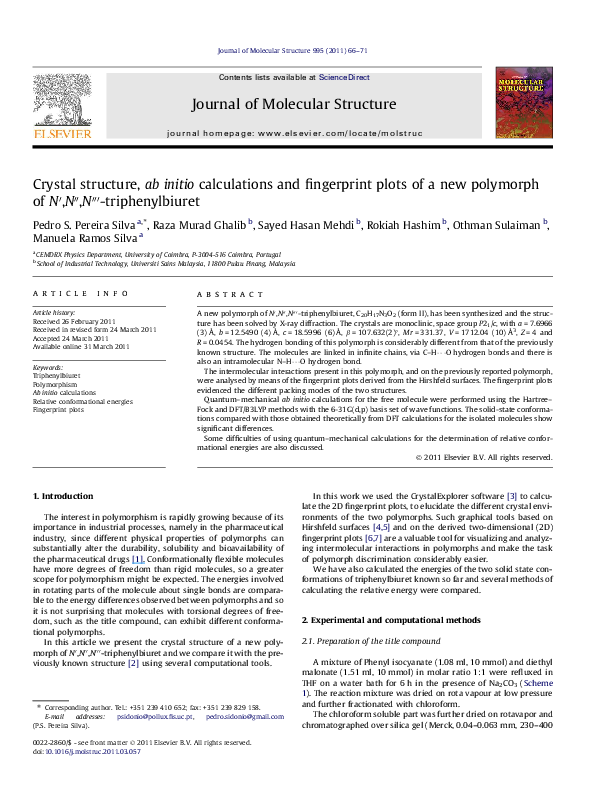 Pdf Crystal Structure Ab Initio Calculations And Fingerprint Plots