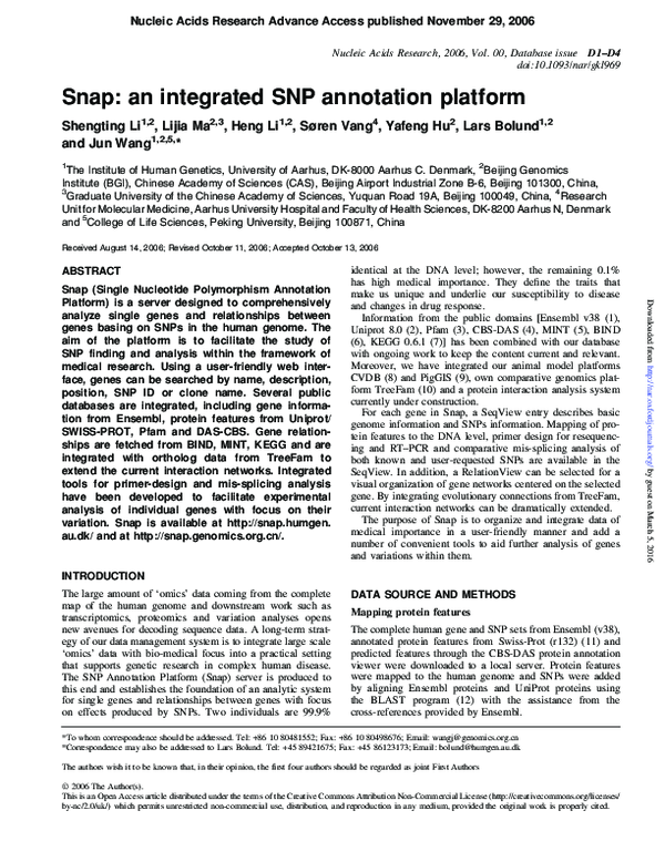 (PDF) Snap: an integrated SNP annotation platform