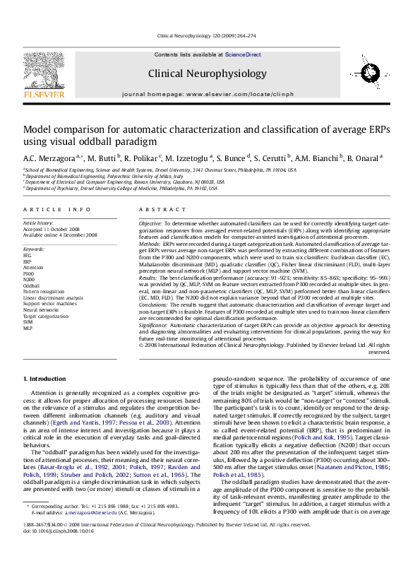 (PDF) Model comparison for automatic characterization and classification of average ERPs using ...
