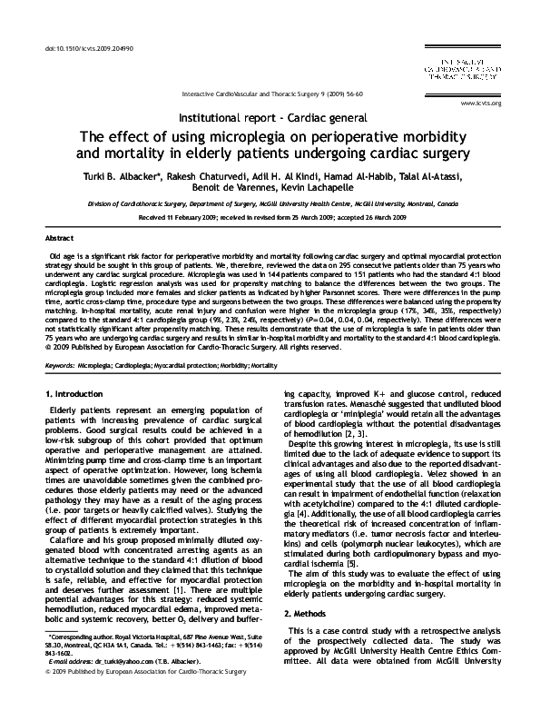 (PDF) The effect of using microplegia on perioperative morbidity and ...