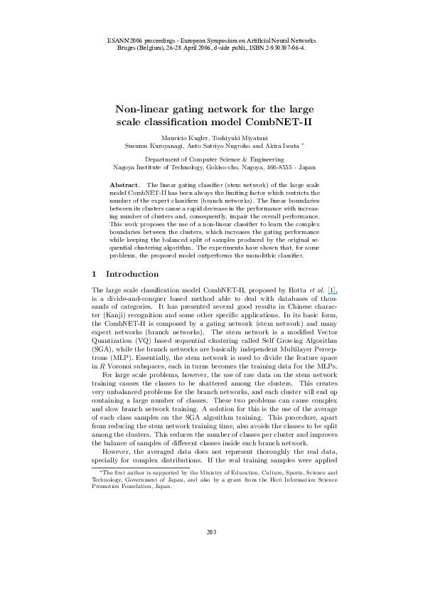 (PDF) Non-linear gating network for the large scale classification model CombNET-II