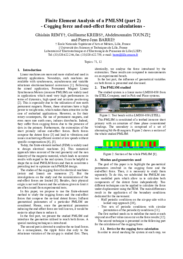 Pdf Finite Element Analysis Of A Pmlsm Part 2 Cogging Force And End Effect Force 