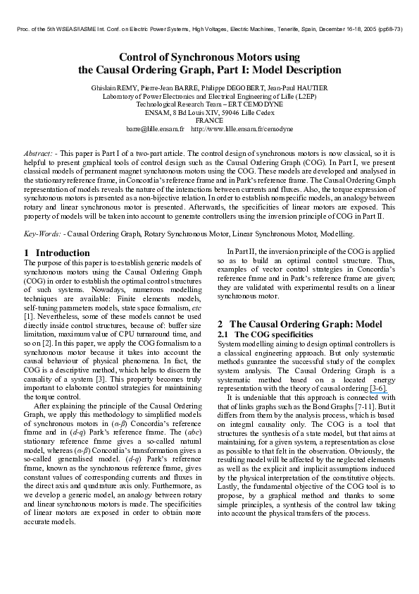 Pdf Control Of Synchronous Motors Using The Causal Ordering Graph Part Ii Control Design