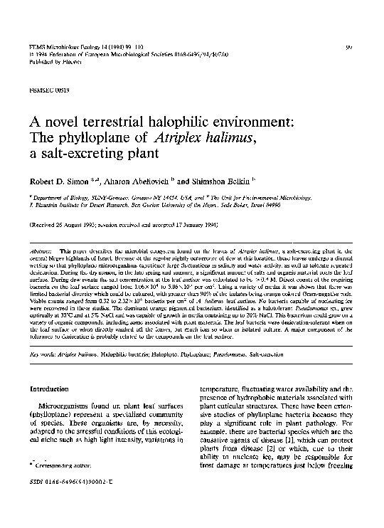 (PDF) A novel terrestrial halophilic environment: The phylloplane of ...