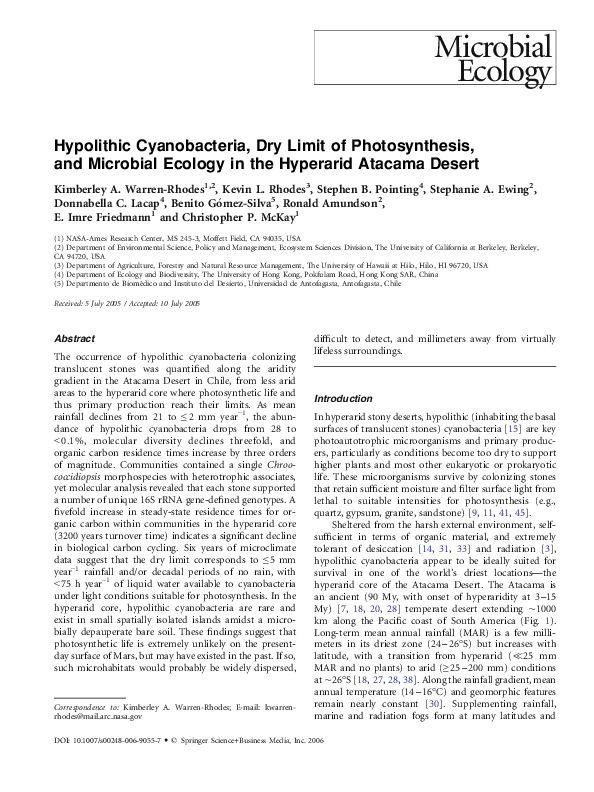 (PDF) Hypolithic Cyanobacteria, Dry Limit of Photosynthesis, and ...