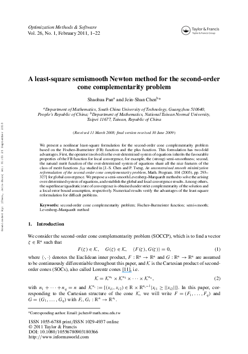 (PDF) A least-square semismooth Newton method for the second-order cone complementarity problem
