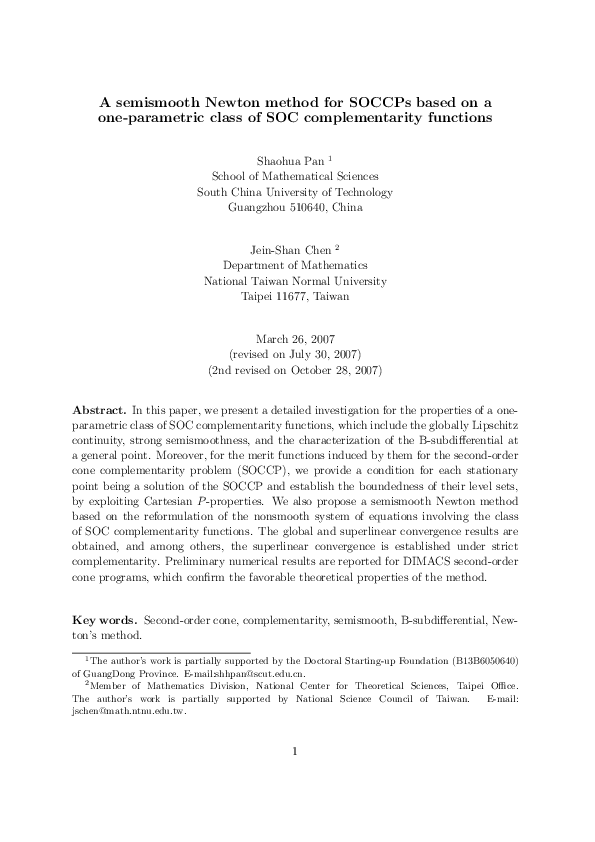 Pdf A Semismooth Newton Method For Soccps Based On A One Parametric Class Of Soc