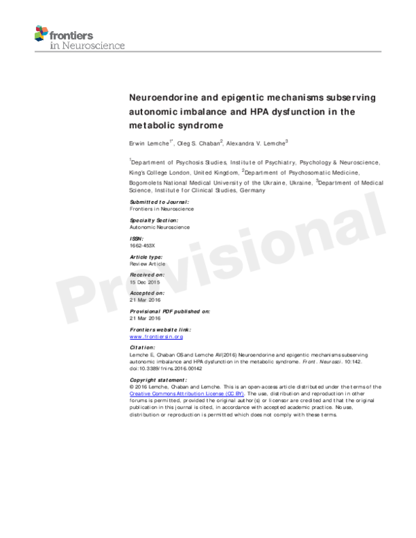 (PDF) Neuroendorine and epigentic mechanisms subserving autonomic ...