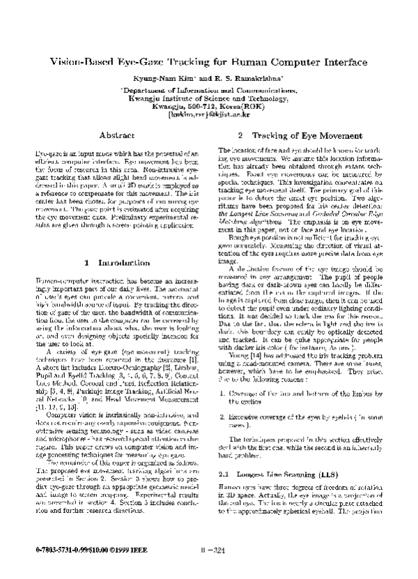 Pdf Vision Based Eye Gaze Tracking For Human Computer Interface