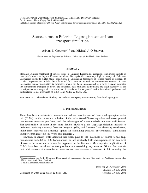 (PDF) Source terms in Eulerian-Lagrangian contaminant transport simulation