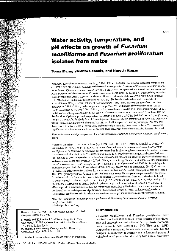 (PDF) Water activity, temperature, and pH effects on growth of the ...