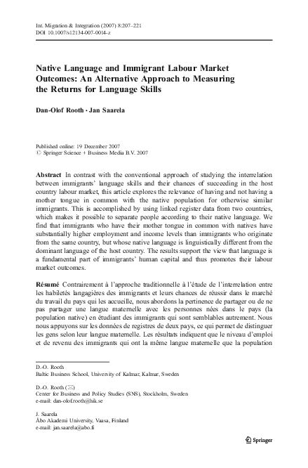 (PDF) Native Language and Immigrant Labour Market Outcomes: An ...