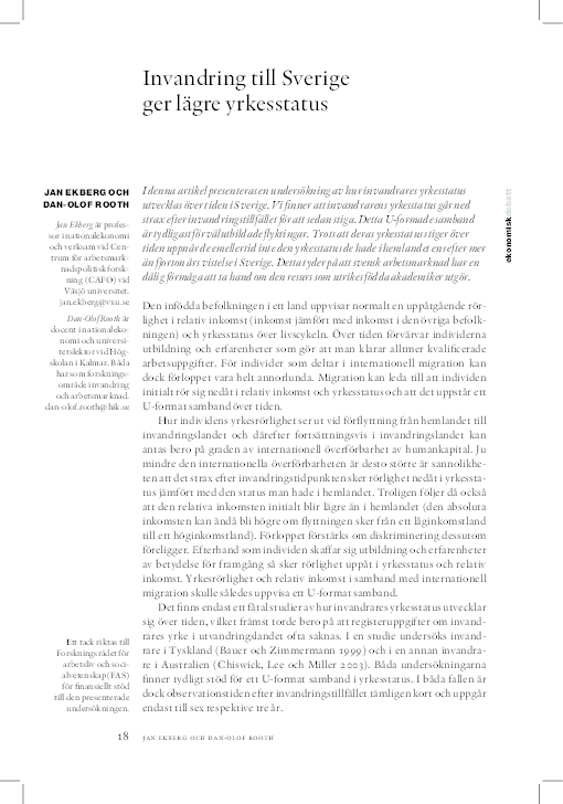 (PDF) Invandring till Sverige ger lägre yrkesstatus