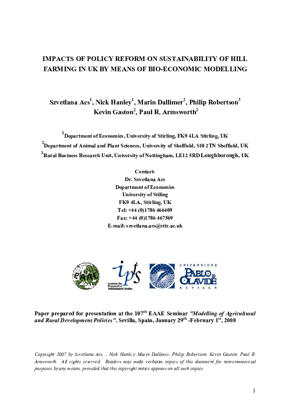 (PDF) Impacts Of Policy Reform On Sustainability Of Hill Farming In Uk ...