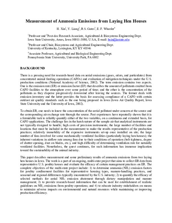 (PDF) Measurement of ammonia emissions from laying hen houses