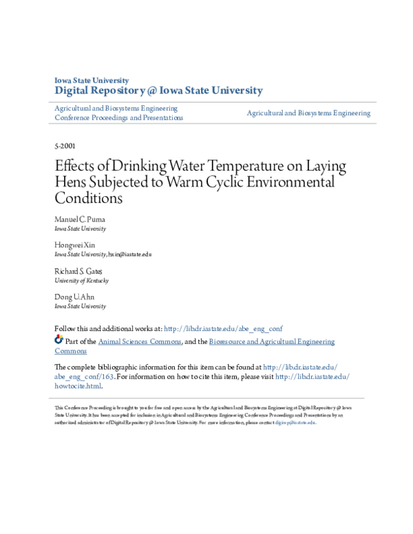 (PDF) Effects of Drinking Water Temperature on Laying Hens Subjected to ...