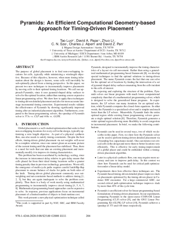 Pdf Pyramids An Efficient Computational Geometry Based Approach For Timing Driven Placement
