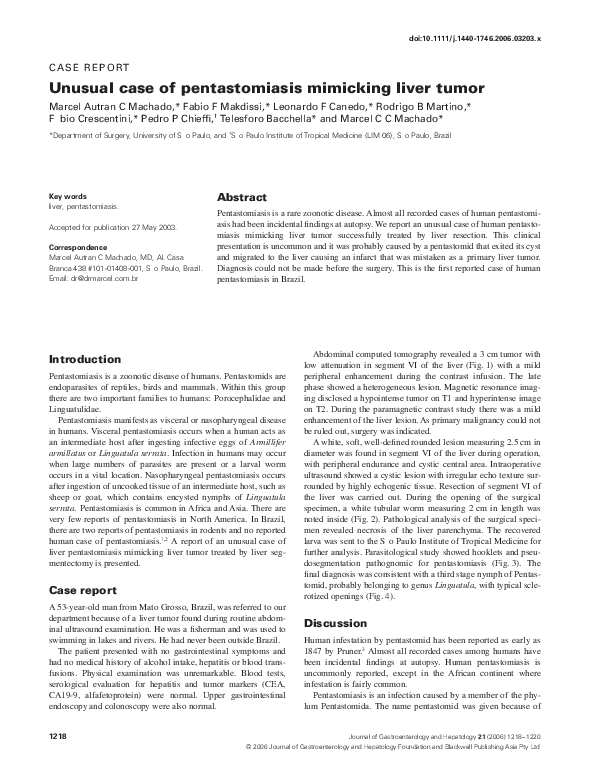 (PDF) Unusual case of pentastomiasis mimicking liver tumor