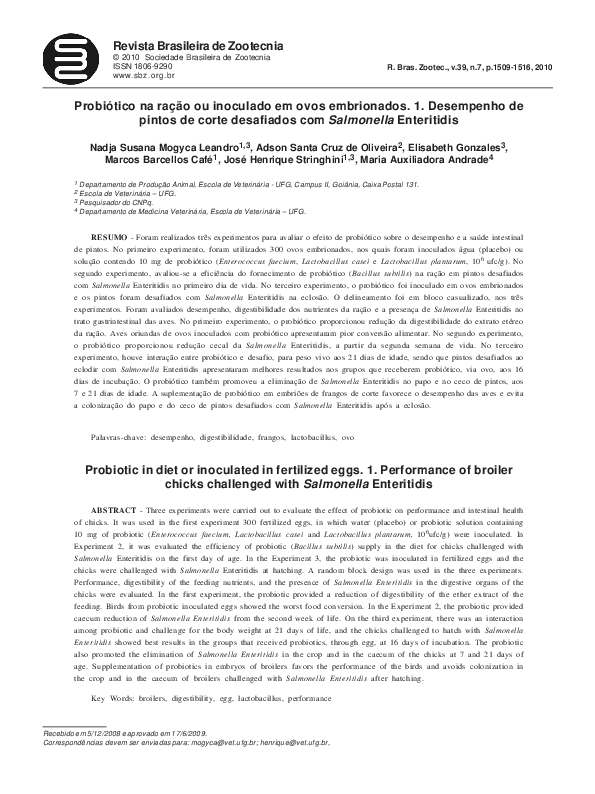 (PDF) Probiótico na ração ou inoculado em ovos embrionados: 1 ...