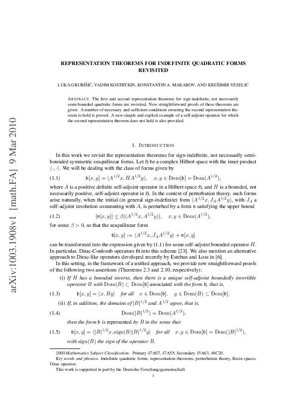 (PDF) REPRESENTATION THEOREMS FOR INDEFINITE QUADRATIC FORMS REVISITED