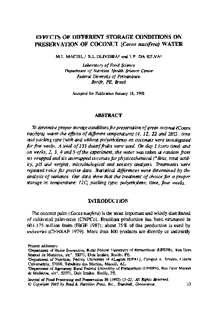 (PDF) EFFECTS of DIFFERENT STORAGE CONDITIONS ON PRESERVATION of ...