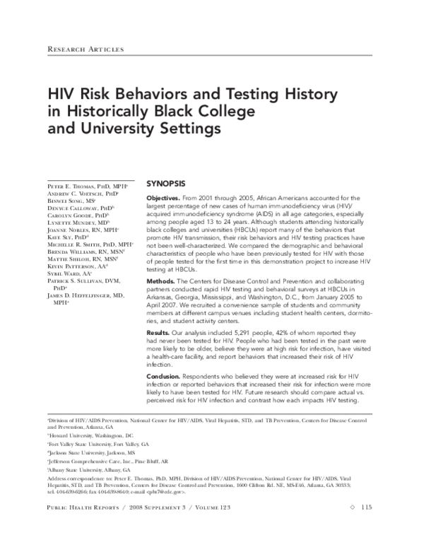 (PDF) HIV risk behaviors and testing history in historically black ...