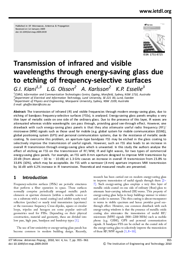 (PDF) Transmission of infrared and visible wavelengths through energy ...