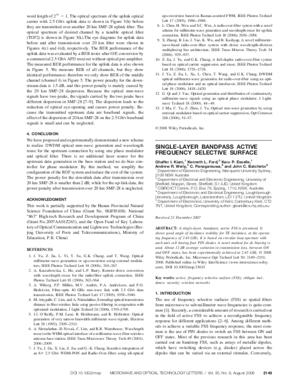 Pdf Single Layer Bandpass Active Frequency Selective Surface