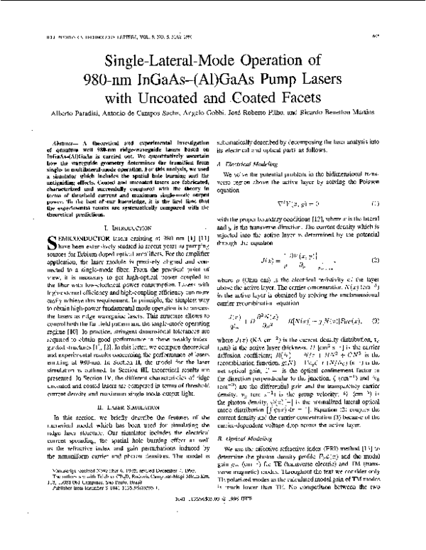 (PDF) Single-lateral-mode operation of 980-nm InGaAs-(Al)GaAs pump ...