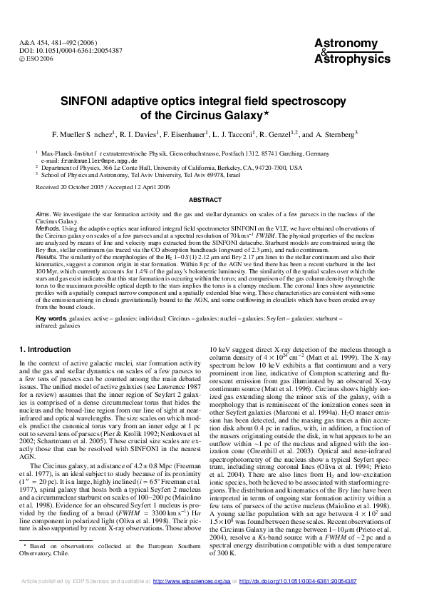 (PDF) SINFONI adaptive optics integral field spectroscopy of the ...