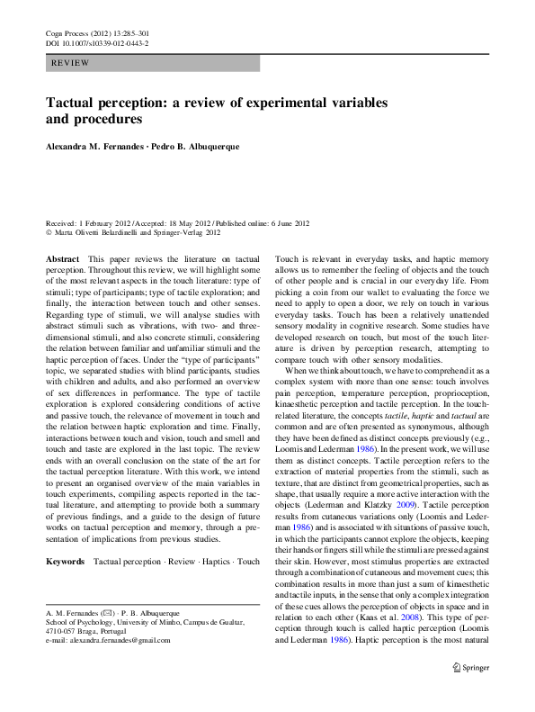 (PDF) Tactual perception: a review of experimental variables and procedures