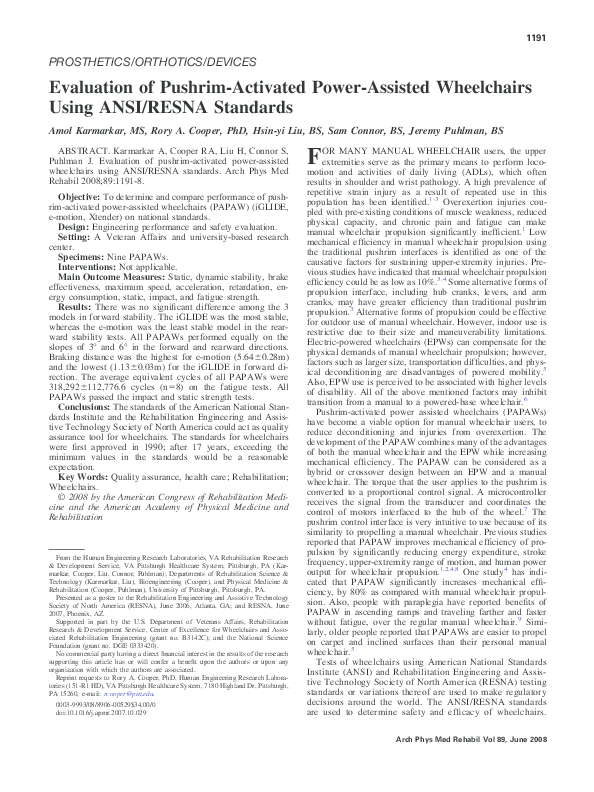 (PDF) Evaluation of Pushrim-Activated Power-Assisted Wheelchairs Using ...